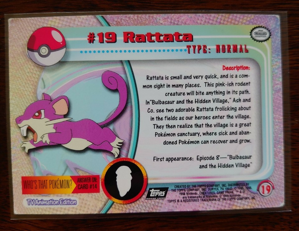 Pokemon - Topps 1999 - Rattata #19 - Textured Holo Foil - Black Logo | eBay