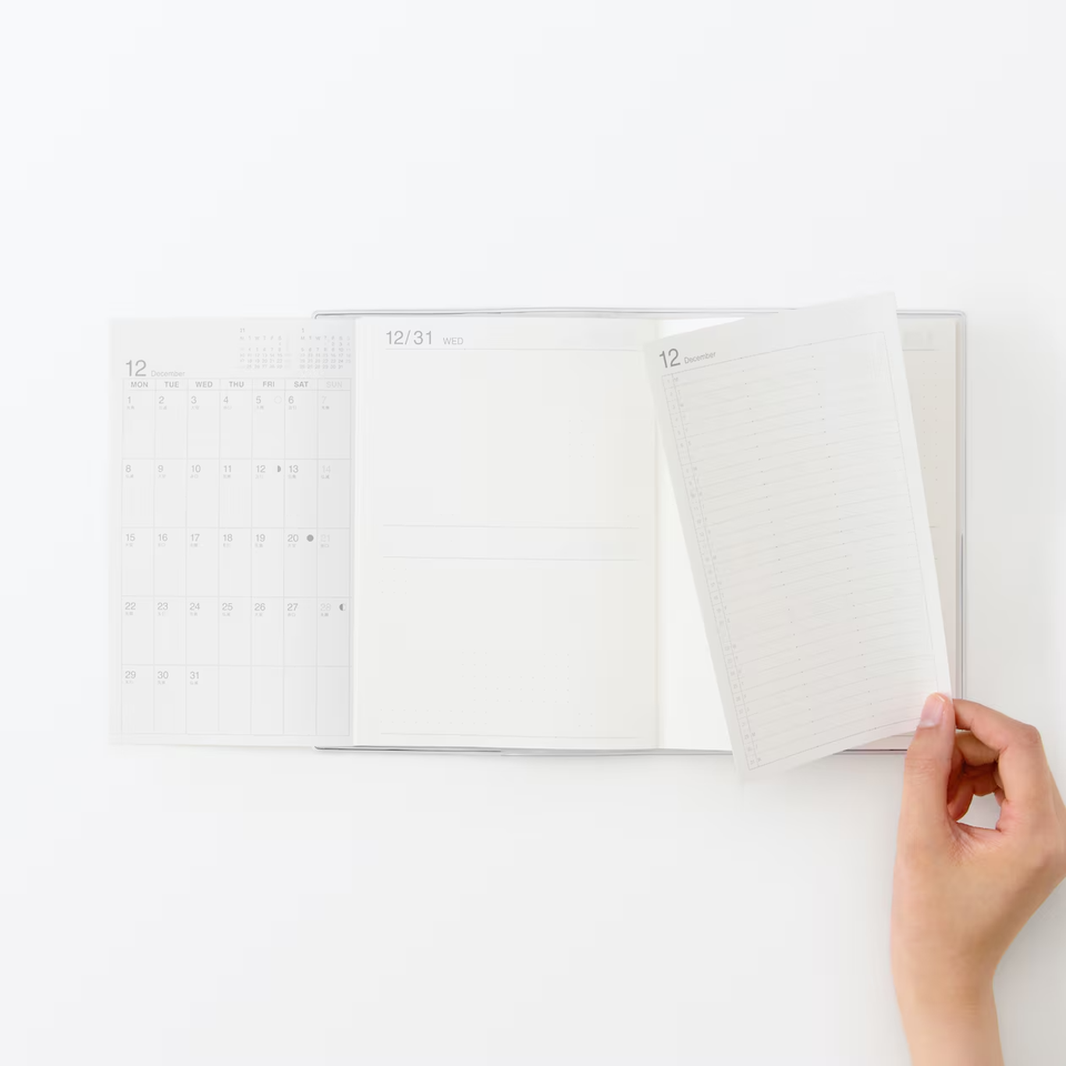 MUJI Monday start monthly/daily planner starting December 2025, White ...