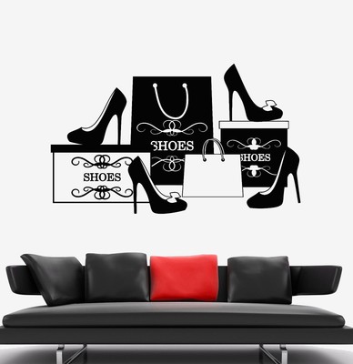Vinyl Wall Decal Fashion Shoes Stiletto Store Shopping Stickers (1749ig ...