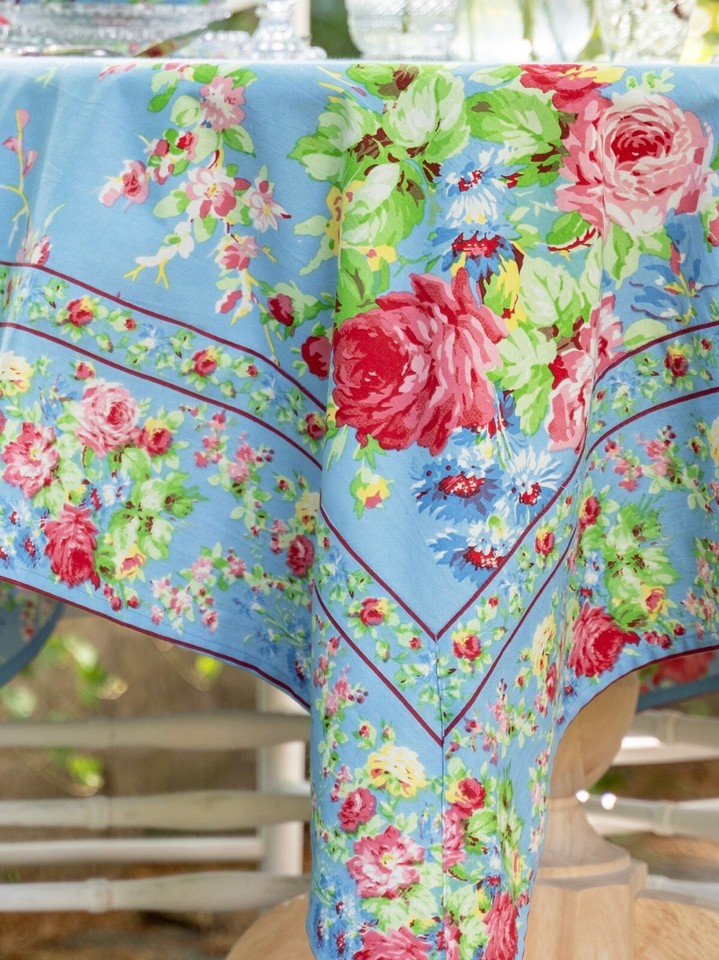 April Cornell Cottage Rose Tablecloth 54 x 54 Breakfast Cloth Sky Blue ...