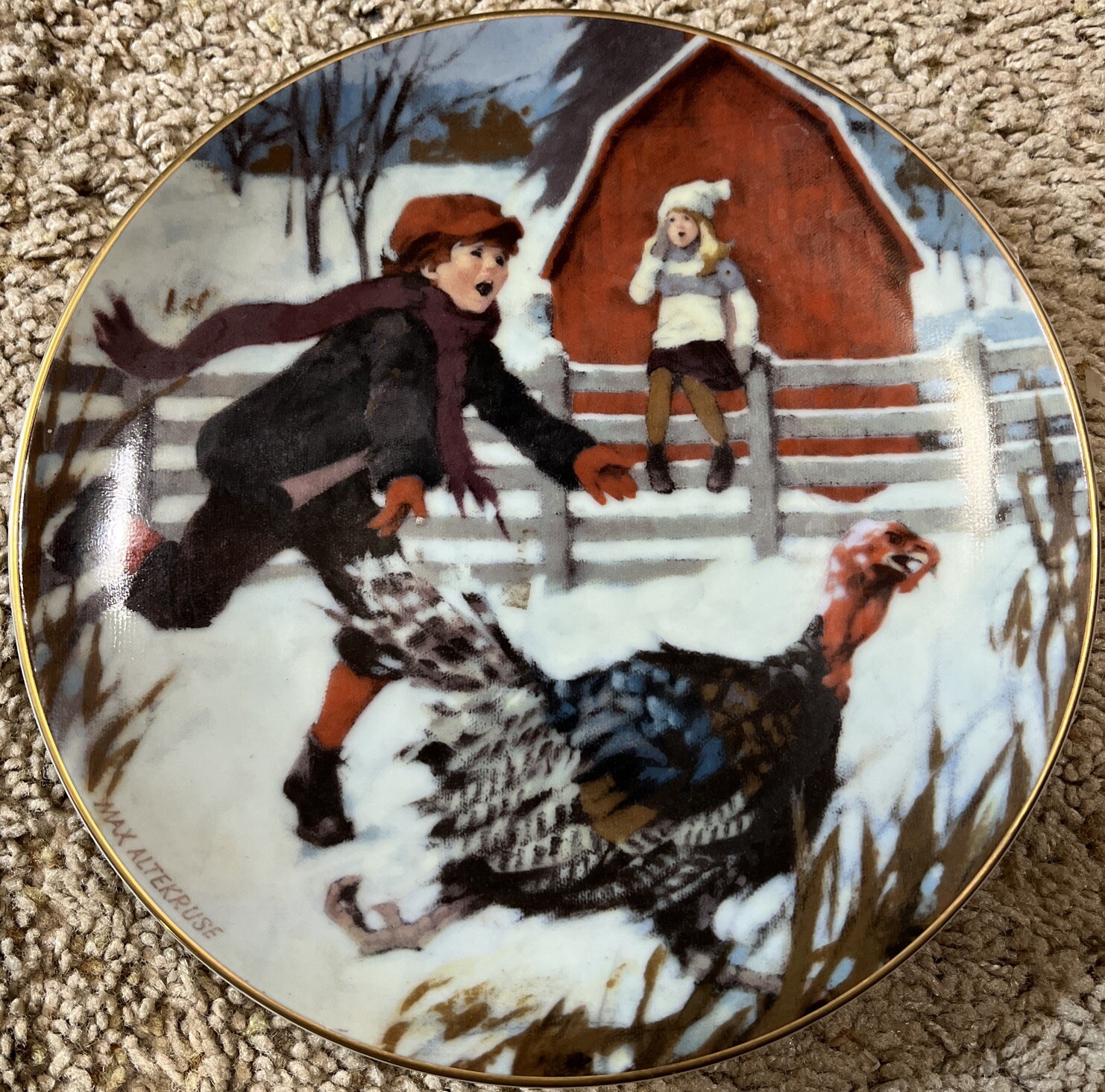 Vintage The Collectors Studio “November Chasing A Turkey” Picture Plate ...