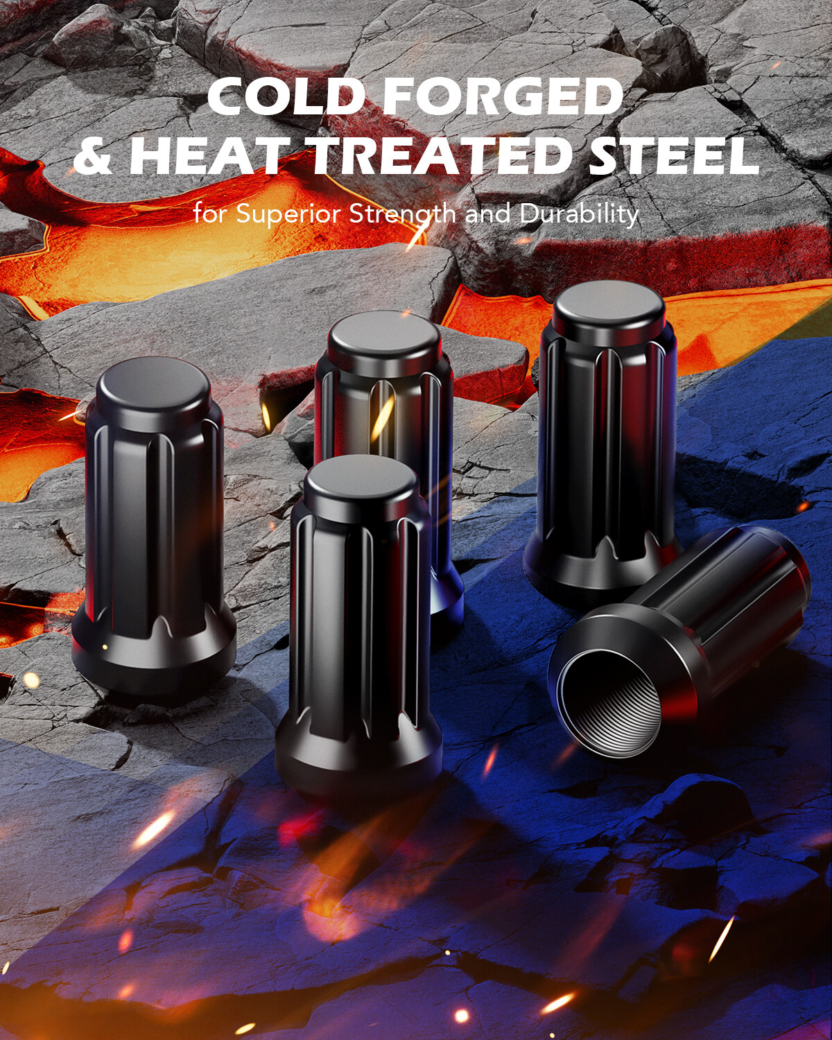 Set of 24 Epoch Spline Lug Nut Kit Black 14mm x 1.5 2" Tall M14x1.5 ...