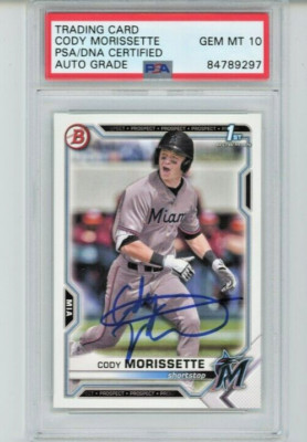 CODY MORISSETTE AUTO 10 PSA DNA 2021 Bowman Draft Paper Baseball BD-88 ...