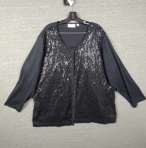 Quacker Factory Womens Sweater Plus 3X Black Cardigan Knit Sequin ...