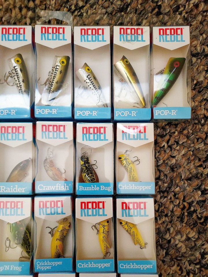 33 Lures Rebel CB Pop-R Wake-R Raider Crickhopper Bumble Bug Frog-R ...