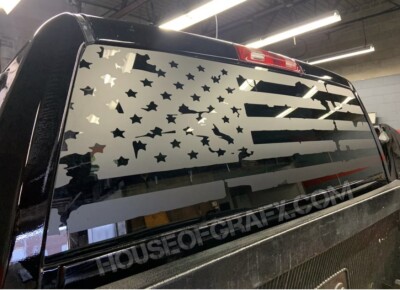 Distressed Broken Tattered Flag Rear Window vinyl decal Fit Jeep Dodge ...