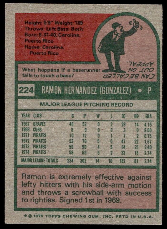 Ramon Hernandez 1975 Topps 224 Pittsburgh Pirates Baseball Card | eBay