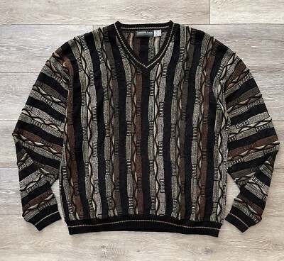 Vtg Alexander Lloyd Coogi Cosby Style 3D Textured V Neck Sweater Earth ...