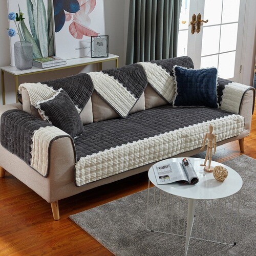 Nordic Thick Plush Sofa Cover Velvet Soft 1/2/3 Seater Lace Couch ...