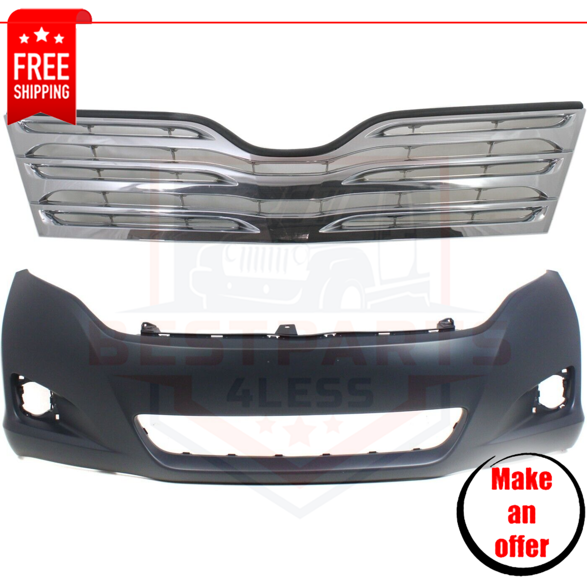 New Front Bumper Covers with Grille set of 2 pc for 2009-2012 Toyota ...