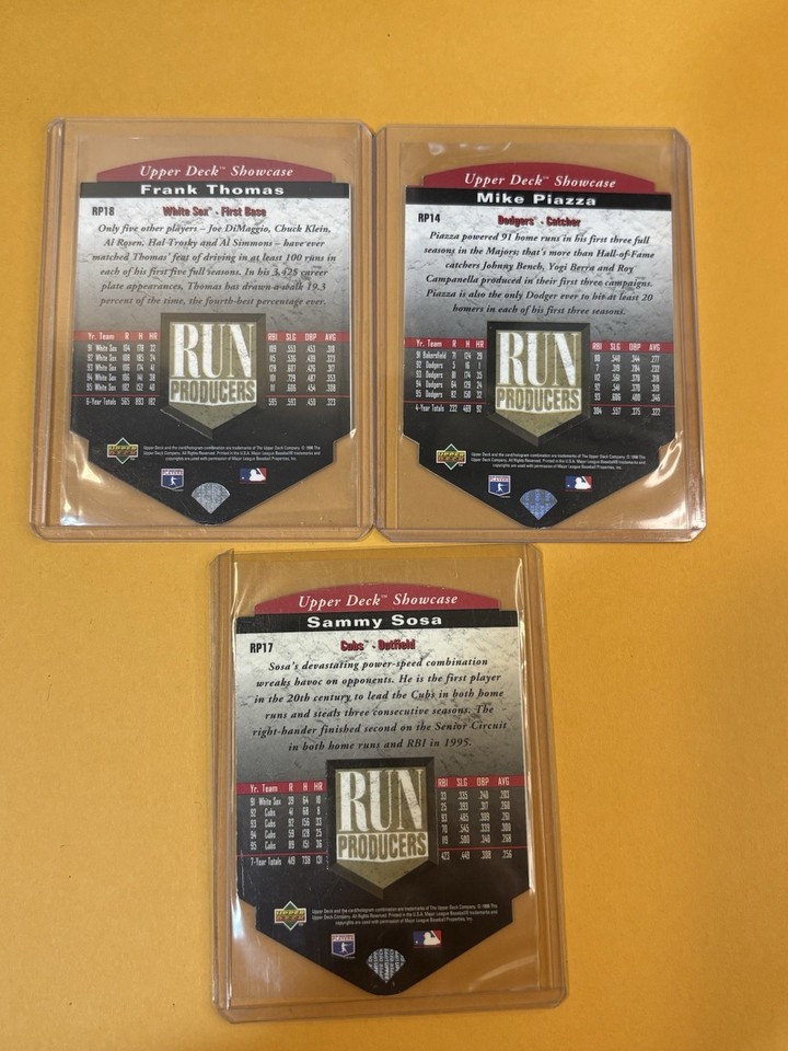 1996 Upper Deck Run Producer Insert lot Frank Thomas Mike Piazza Sammy ...