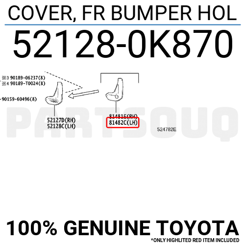 521280K870 Genuine Toyota COVER FR BUMPER HOL 52128-0K870 for sale ...
