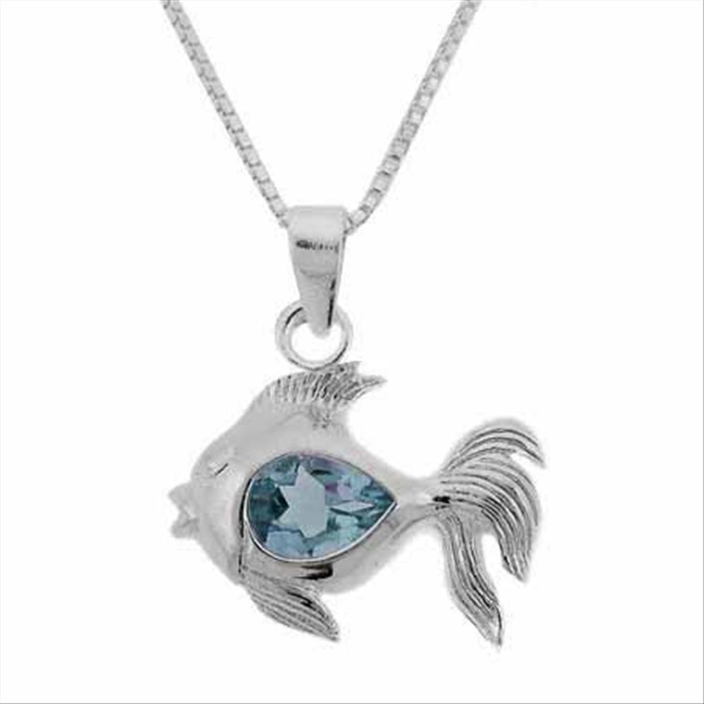 925 Silver Blue Topaz Fish Pendant, 18" | eBay