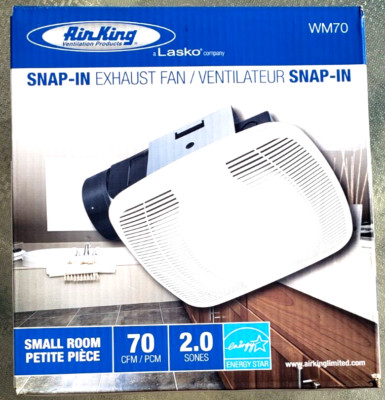 LASKO AIR KING Snap-In Exhaust Fan WM70 Small Room 70 CFM 2.0 SONES ...