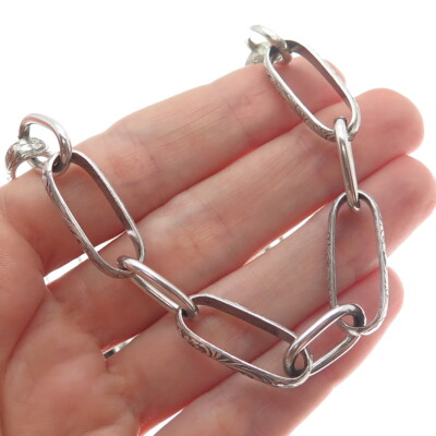 925 Sterling Silver Antique Art Deco Floral Oval Cable Chain Necklace ...