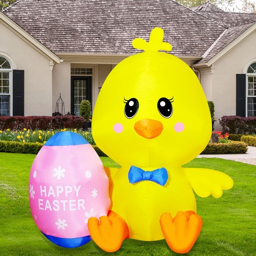 5 Feet Easter Inflatable Chick with Egg Lighted Blow Up Yard Decoration ...