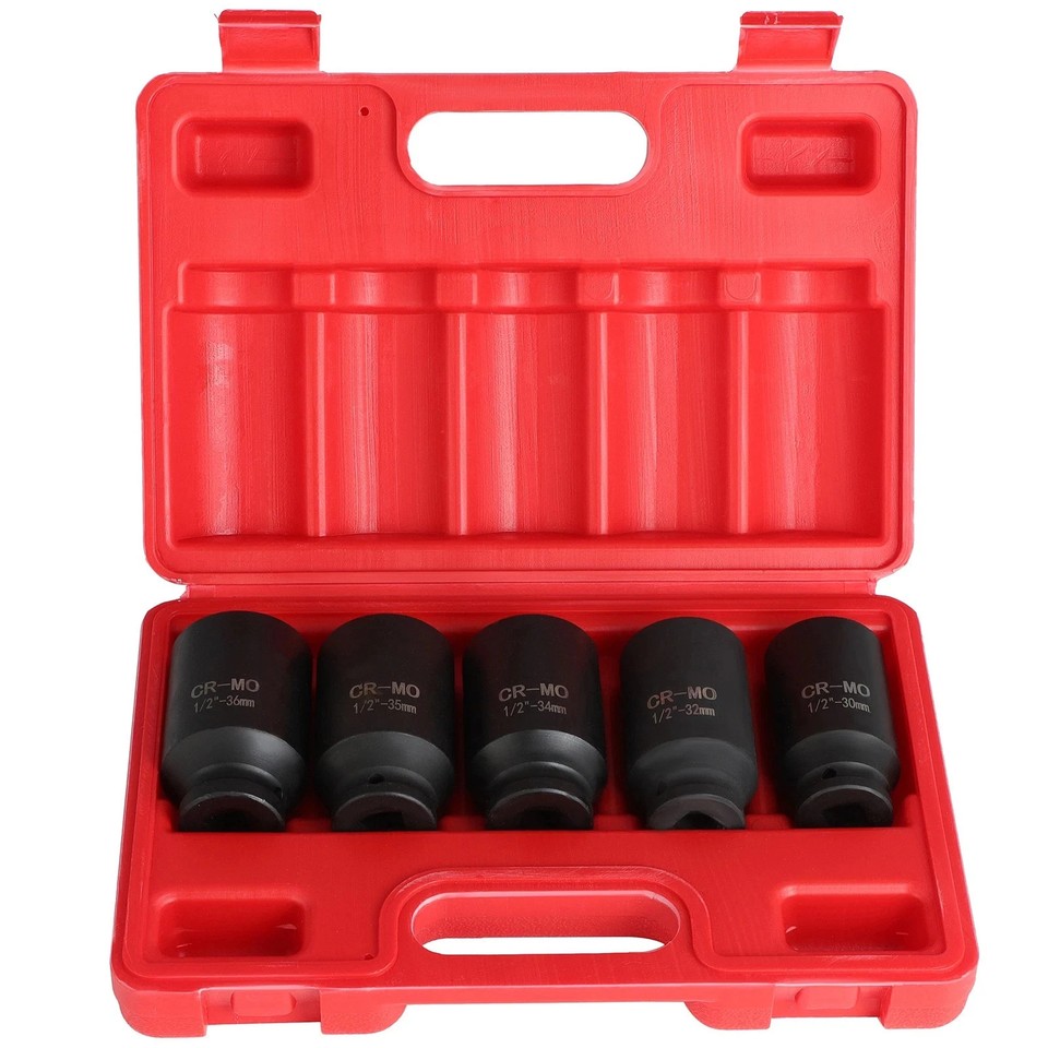 5Pcs 1/2" Drive Deep Impact Axle Hub Socket Set 6 Point 30mm 32mm 34mm ...