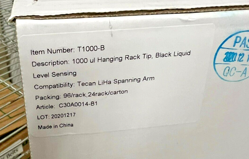 T1000-B - 1000 uL Hanging Rack Tip - TECAN Black Liquid Level Sensing ...