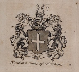 1779 ANTIQUE PRINT ~ BENTINCK ~ FAMILY CREST COAT OF ARMS DUKE OF ...