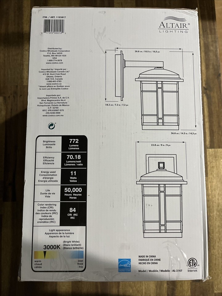 Altair Lighting AL-2167 LED Wall Lantern With Dusk Dawn Sensor 14.5 ...