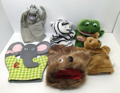 Hand Puppets 6 Fuzzy Plush Animals Full-glove Elephant Zebra Kangaroo ...