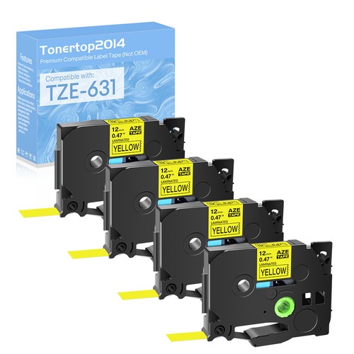 4PK Black on Yellow 12mm Tape For Brother TZ-631 TZe-631 PT-P750W Label ...