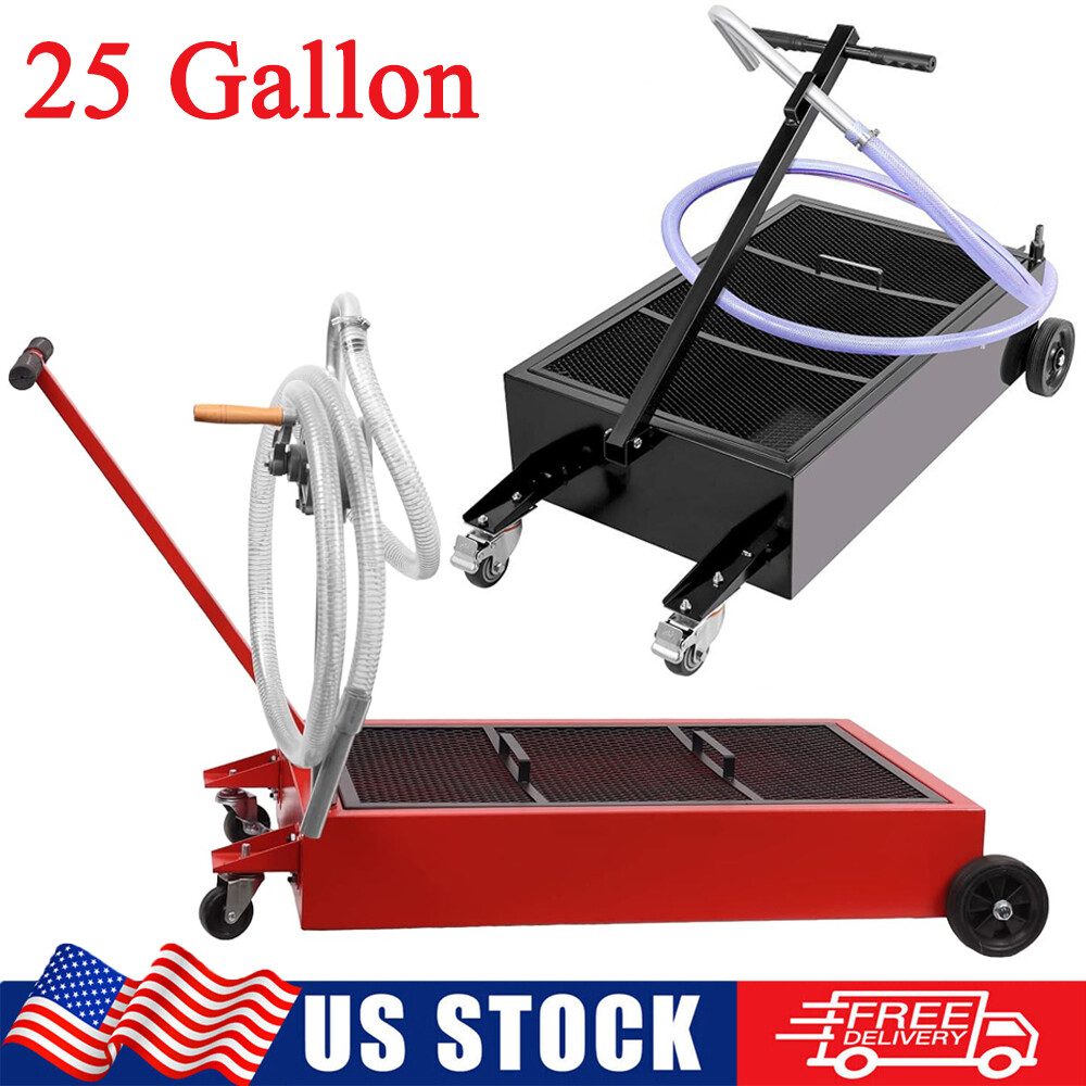 25 Gal Oil Drain Pan Low Profile Dolly Rolling Car Truck Oil Change Pan ...