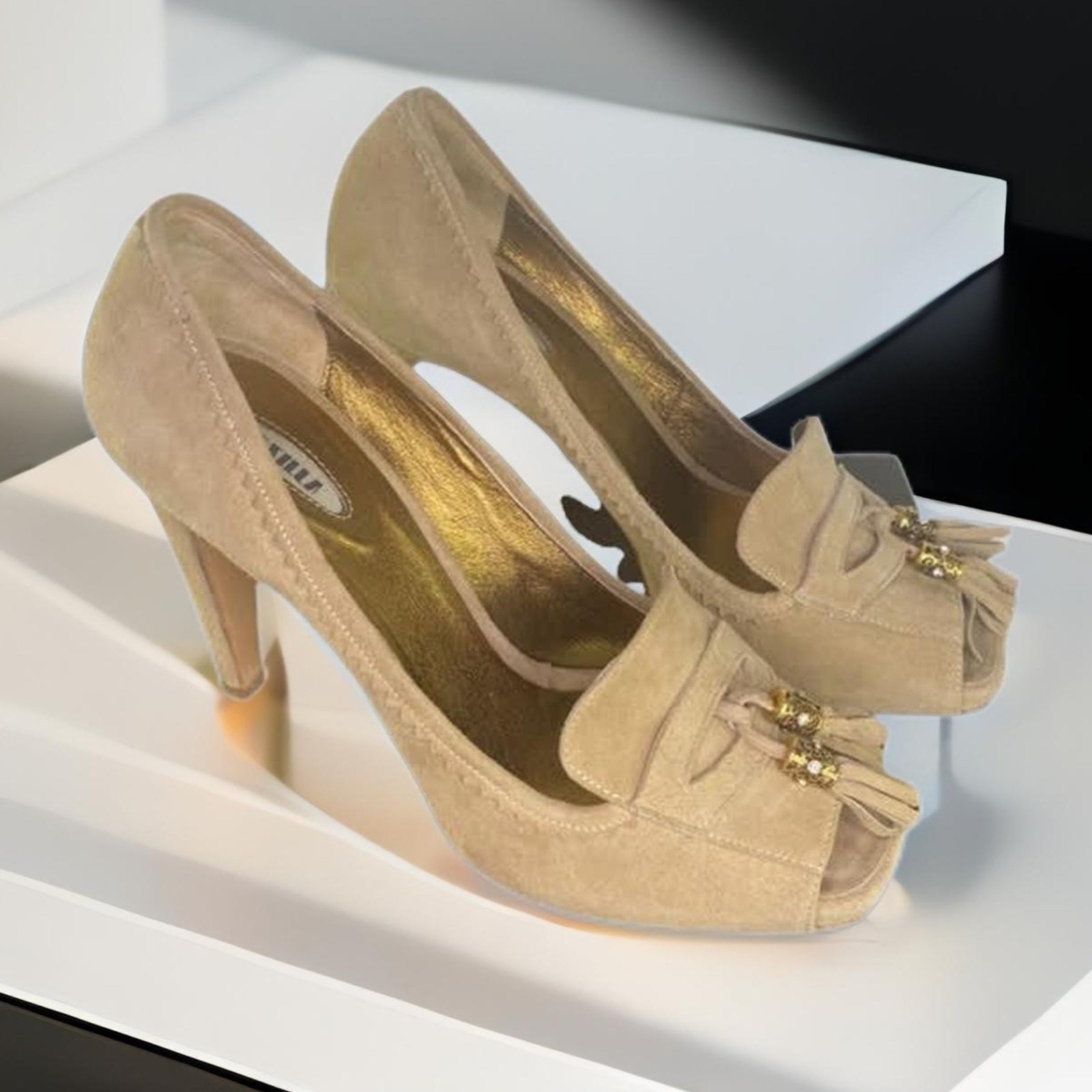 Le Silla Beige Open-Toe Heels with Tassels 7.5 | eBay