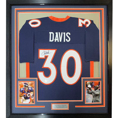 Framed Autographed/Signed Terrell Davis 33x42 Denver Blue Jersey BAS ...