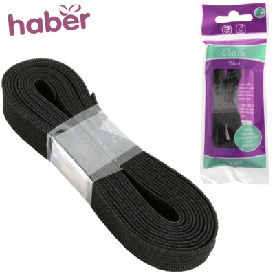 BLACK ELASTIC STRIP 2m x 12mm FLAT Constant Width Stretchy Washable ...