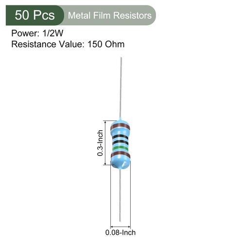 50 PCS Metal Film Resistors, 150 Ohm Resistor with 1/2W 1% Tolerance (8 ...