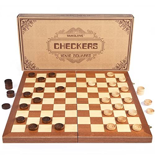 15inch Checkers Folding Wooden Game Set, 100 Square Checkerboard ...