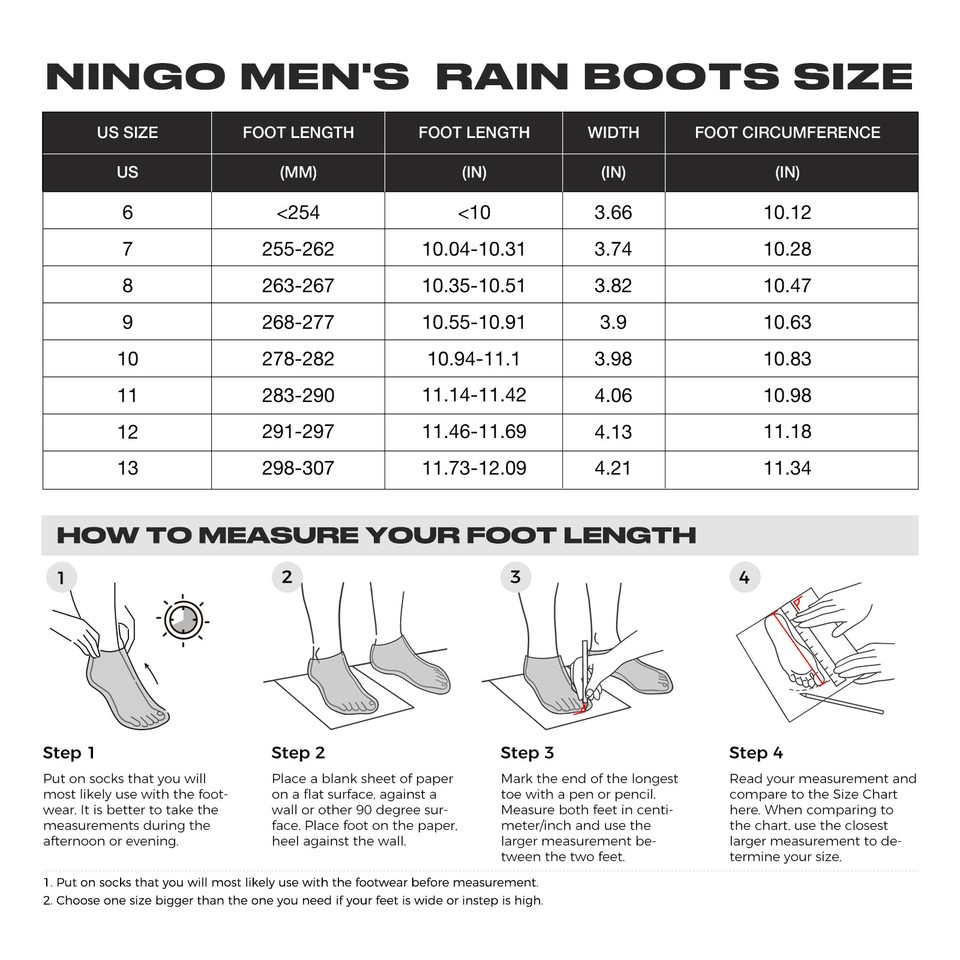 NINGO Men Rain Boots w/Steel Shank Waterproof Fishing Work Tall Boot ...