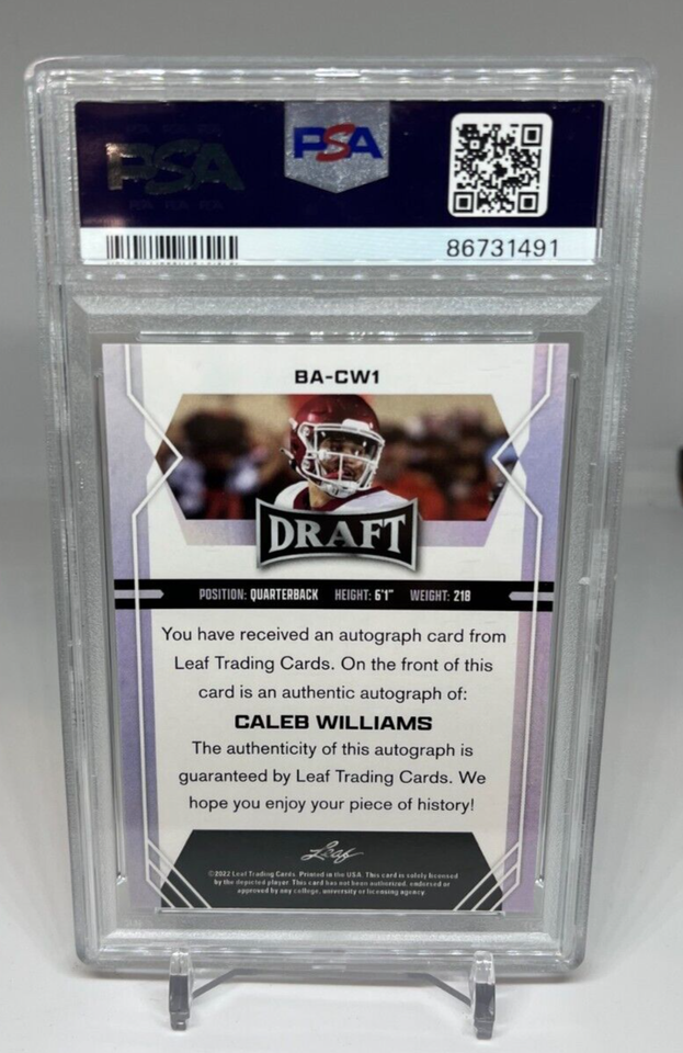 CALEB WILLIAMS 2022 Leaf Draft Autograph Red Rookie RC #BACQW1 PSA 8 | eBay