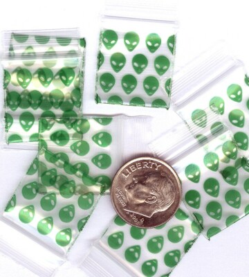 100 Apple Baggies Green Aliens 3/4 x 3/4" TINY 0.75 x 0.75" Easy Open ...