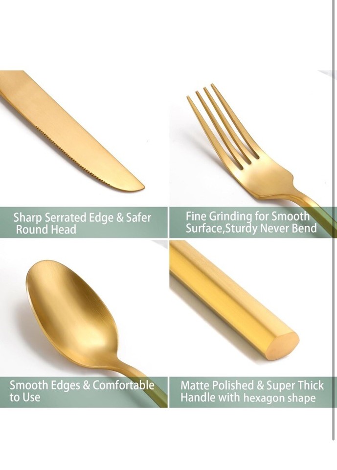 Silverware Set Flatware Set Matte Gold Cutlery Set Brushed Finished ...