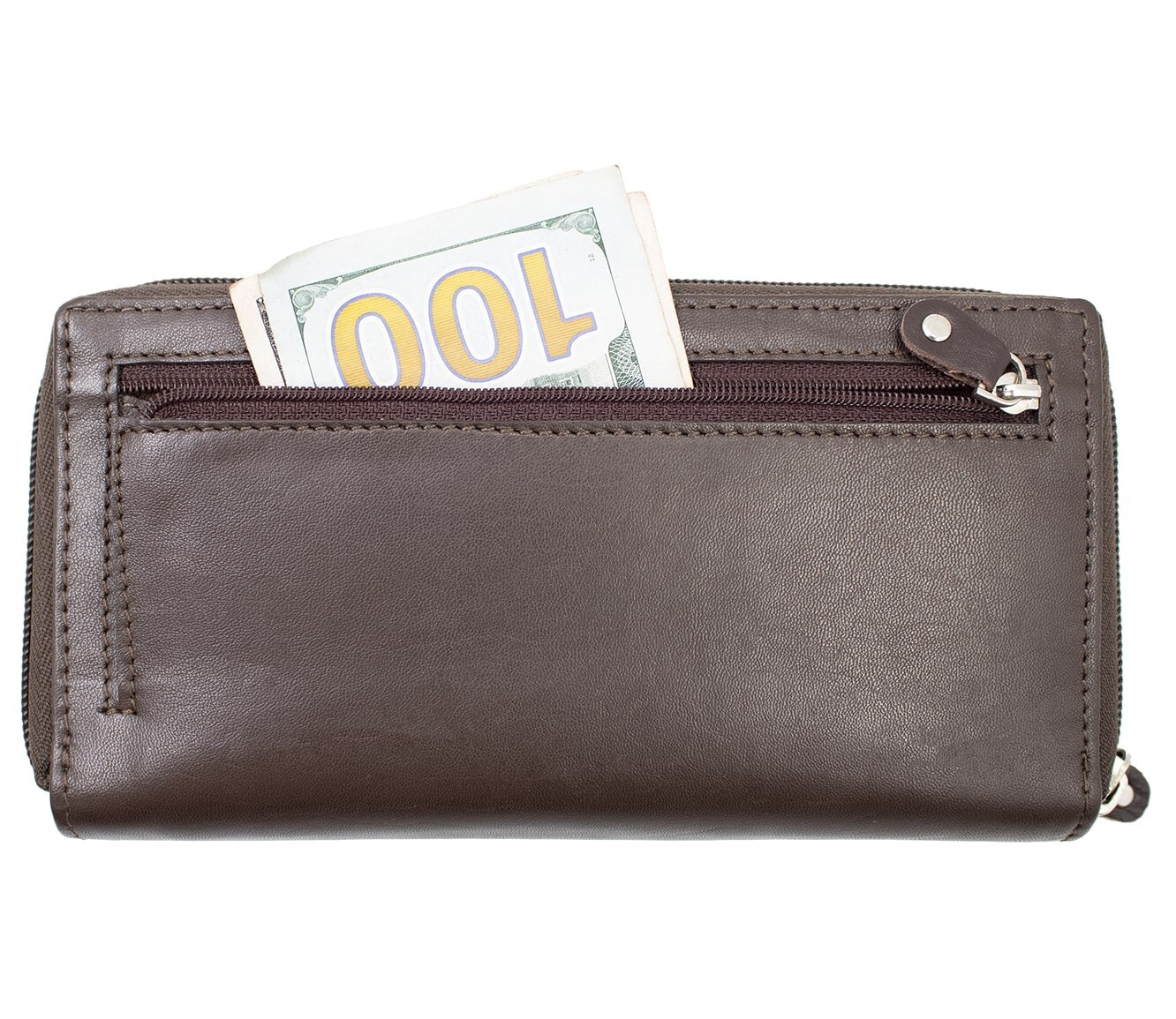 RFID Blocking Leather Checkbook Cover Zip Around Secretary Long Wallet ...