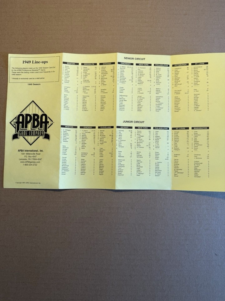 APBA Baseball 1949 (R) Season Card Set With Master Game Symbols | eBay