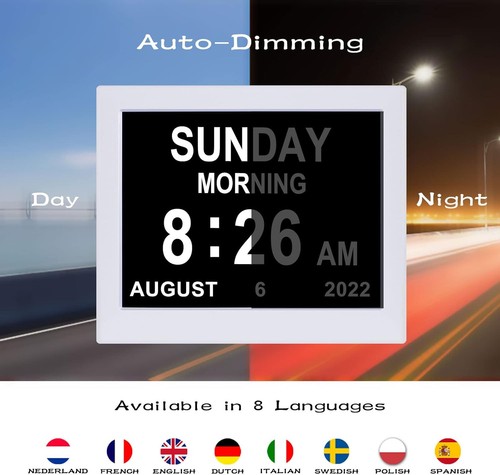 Day Date Time Clock for Seniors Elderly Digital Calendar Dementia 8"-1 ...