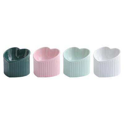 Ceramic Slanted Raised Cat Bowl Heart Shape Slanted Shallow Cat Dish ...