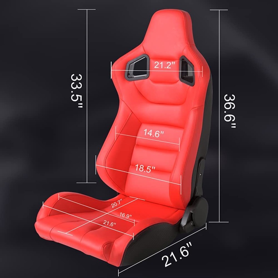 2PCS Racing Seats Sport Bucket PU Leather Reclinable Seats W/2 Sliders ...