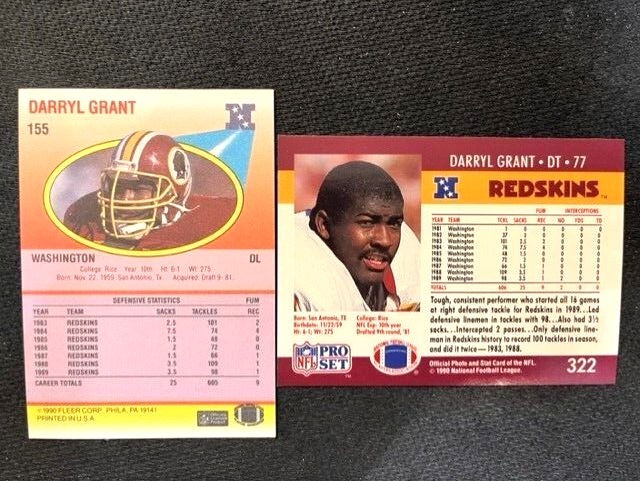 NFL - Darryl Grant 1990 Fleer & 1990 Pro Set Football - Redskins | eBay