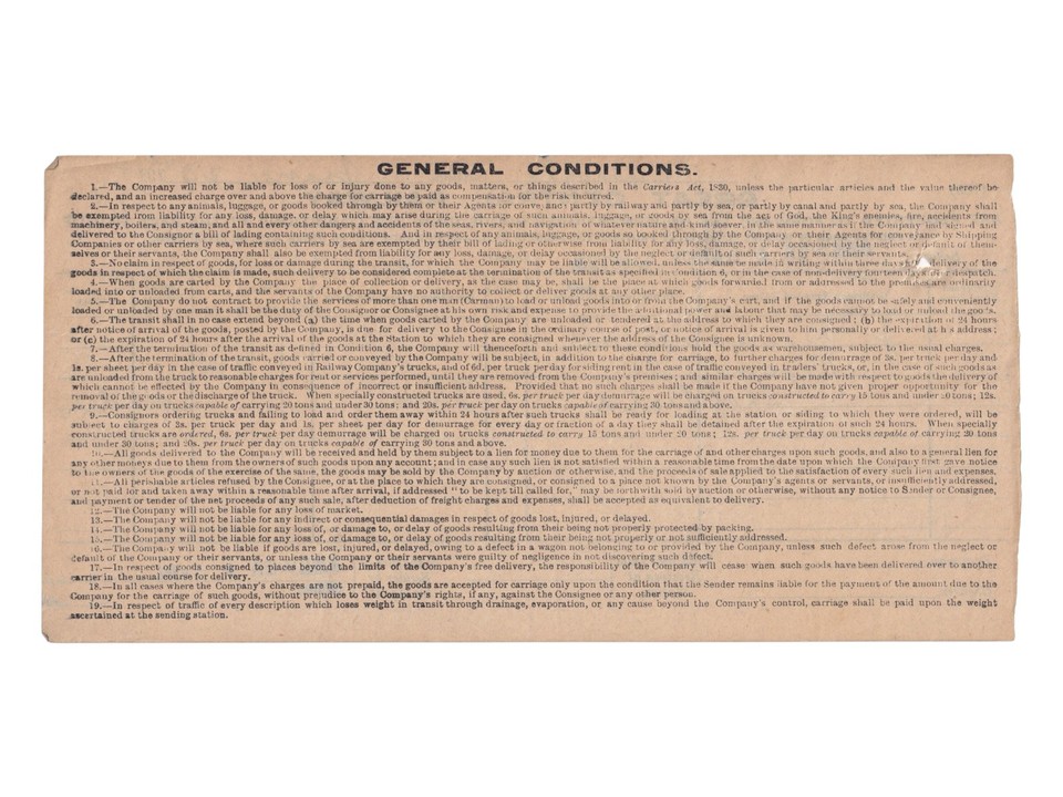 1915 Great Central Railway Goods Consignment Receipt [Bulwell Train ...