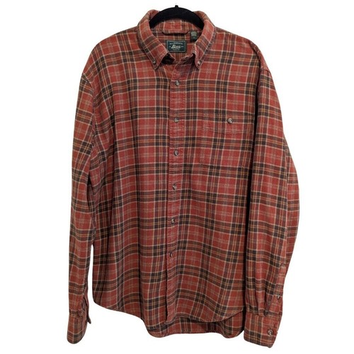 Bass Flannel Button Down Shirt Men's Large Long Sleeve Orange Plaid 100 ...