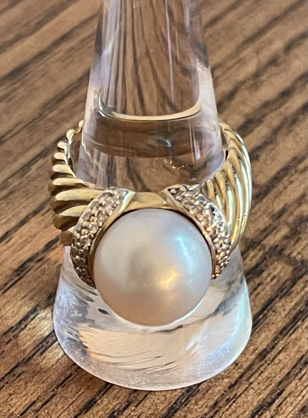 David Yurman-18k Yellow Gold, Pearl & Diamond Cable Ring-13mm Pearl-20. ...