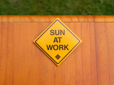 Sun At Work Caution Sign Advertising Pin 2" Pinback Button | eBay
