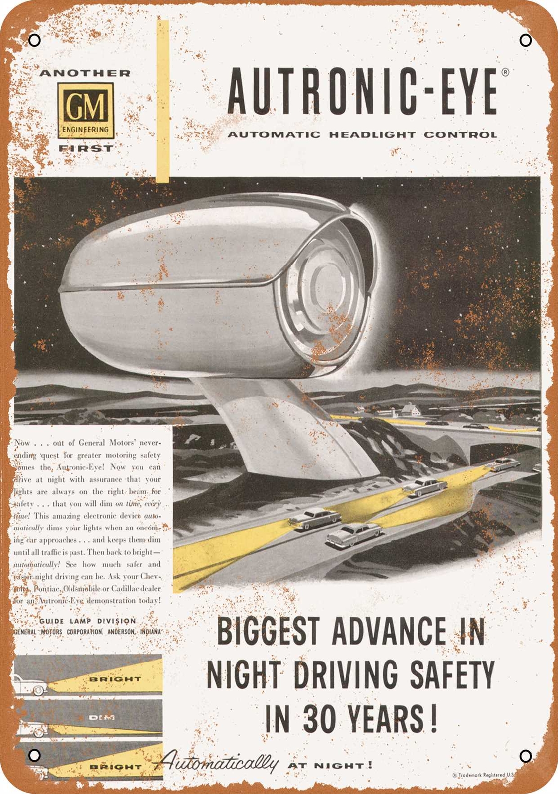 METAL SIGN - 1954 GM Autronic Eye Auto Headlight Dimmer - Vintage Look ...