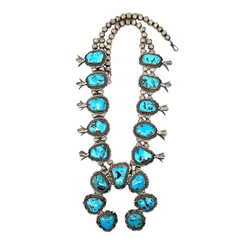 VTG Signed RH Southwestern Sterling Silver Turquoise Squash Blossom ...