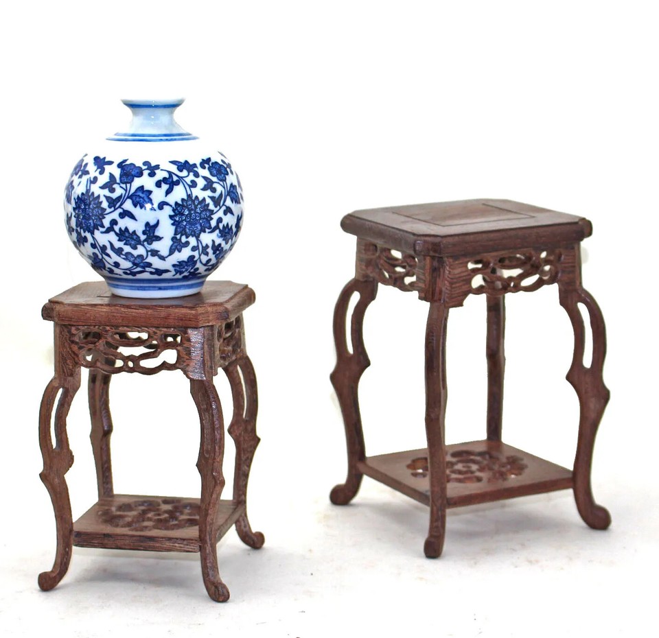 vintage Engraving Wooden Fishbowl Display Planter Stand Vase Rack ...