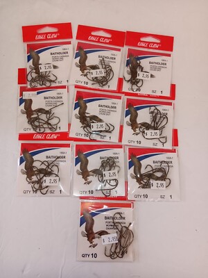 fish hooks (10) Eagle Claw 186A-1 Bronze Baitholder Hook for Chunk Bait ...